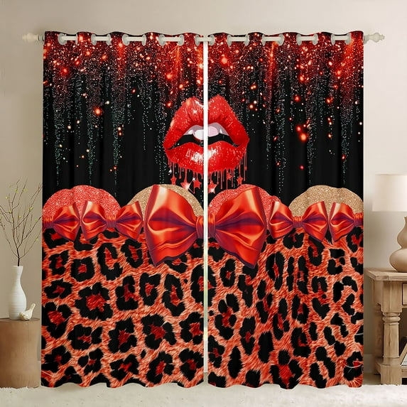 jejeloiu Red Leopard Pattern Blackout Curtains Set of 2 (52x84 Each ...