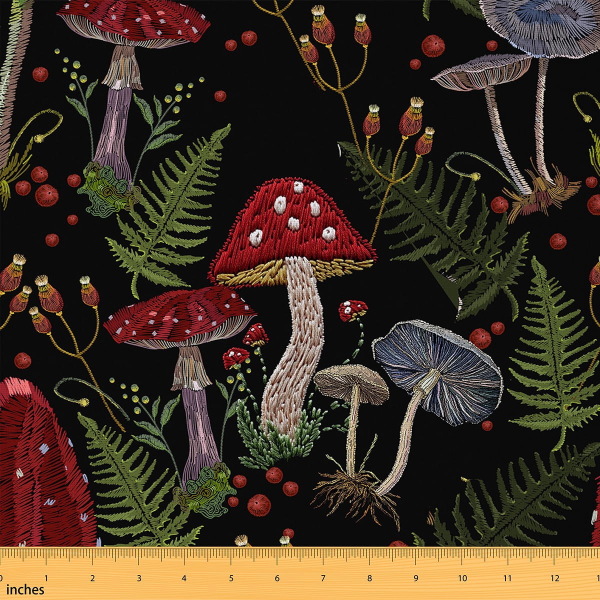 jejeloiu Red Mushroom Fabric by the Yard 2 Yards,Retro Rustic Plant ...