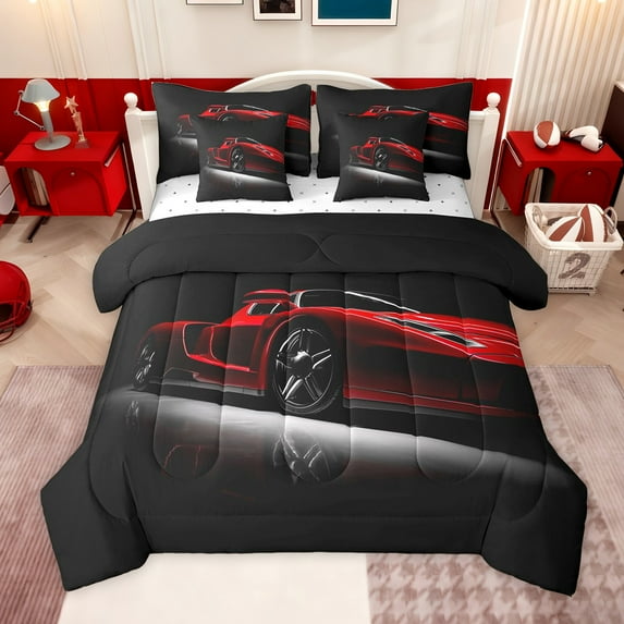 jejeloiu Red Race Car 7-Piece Bedding Comforter Set,Extreme Sport King ...