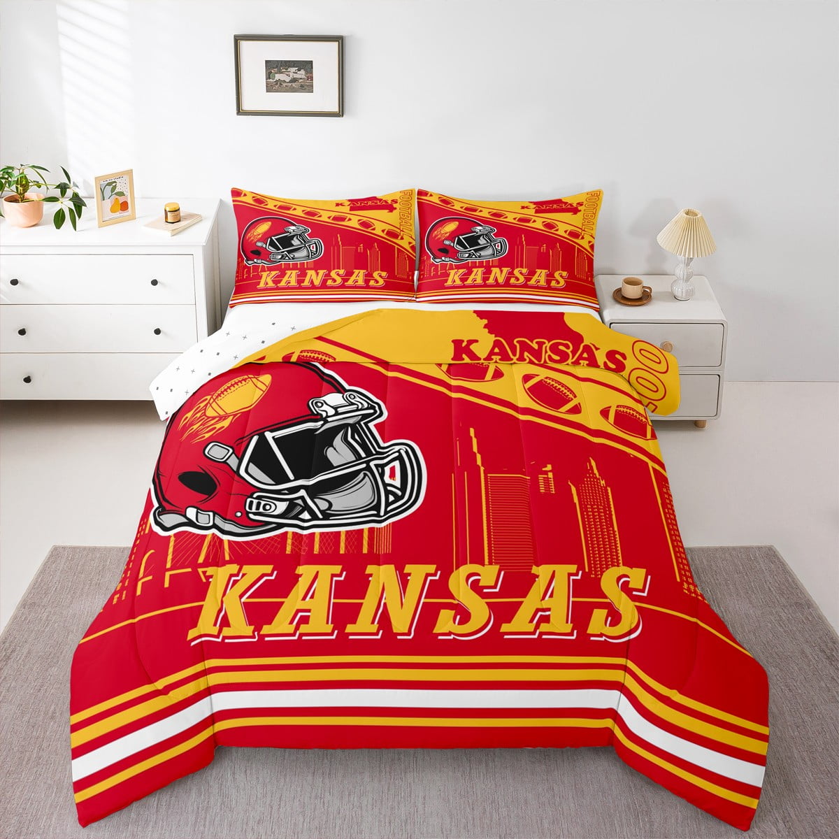 jejeloiu Red Rugby Helmet Full Size Comforter Sets,Sports Theme Bedding ...