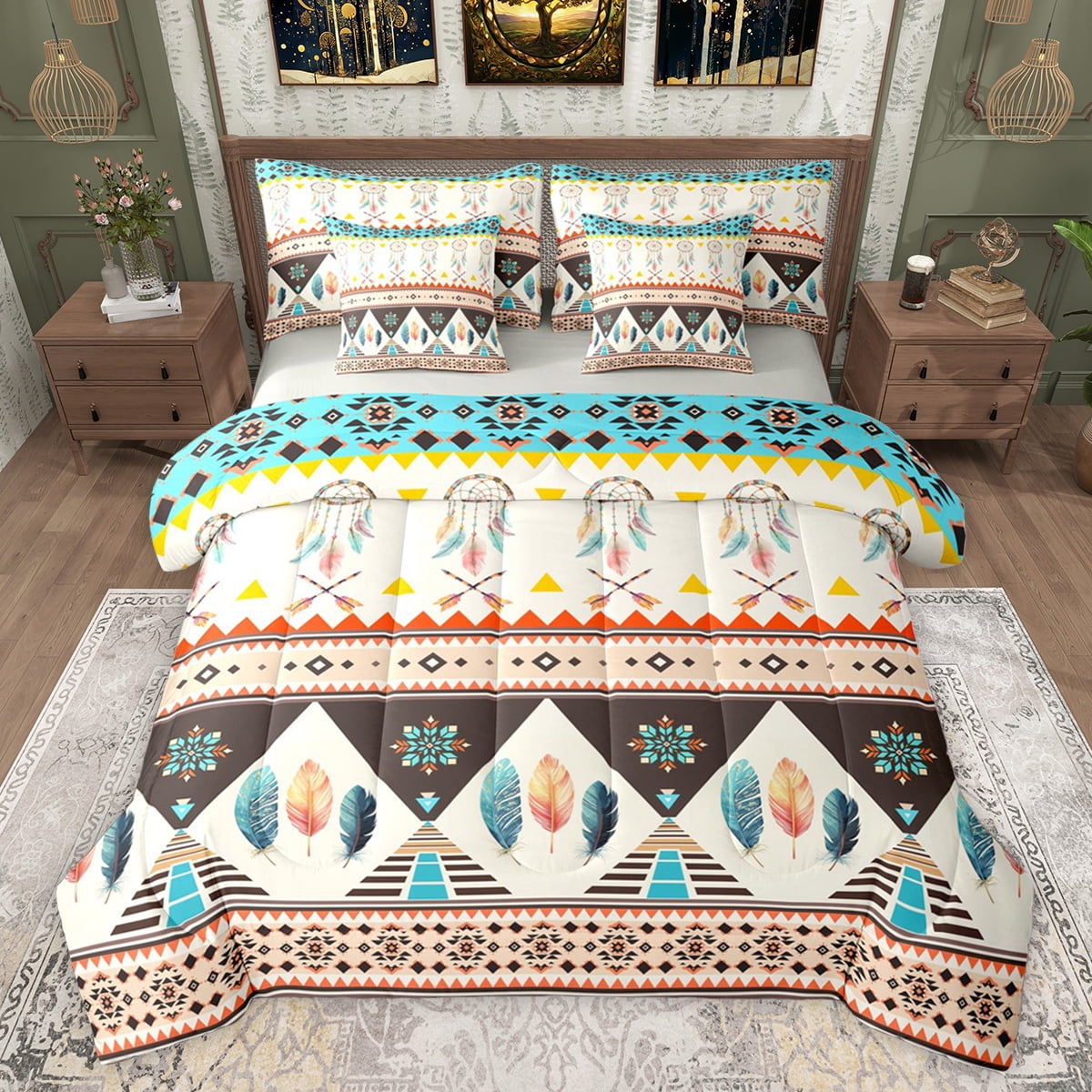 jejeloiu Retro Aztec Geometric 7-Piece Bedding Comforter Set,Vintage ...