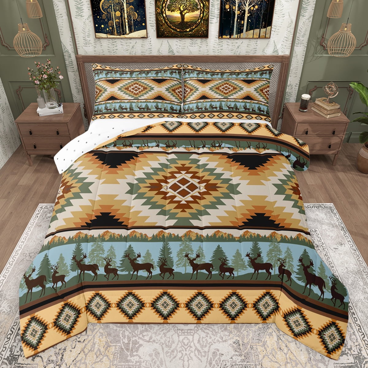jejeloiu Retro Aztec Rhombus Full Size Comforter Sets,Rustic Farmhouse ...