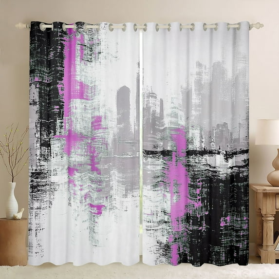 jejeloiu Retro Batik Geometric Black Out Curtains,White Purple Black ...