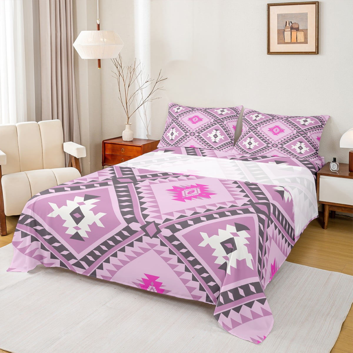 jejeloiu Retro Boho Aztec Bed Sheets,Rustic Farmhouse Tribal King ...