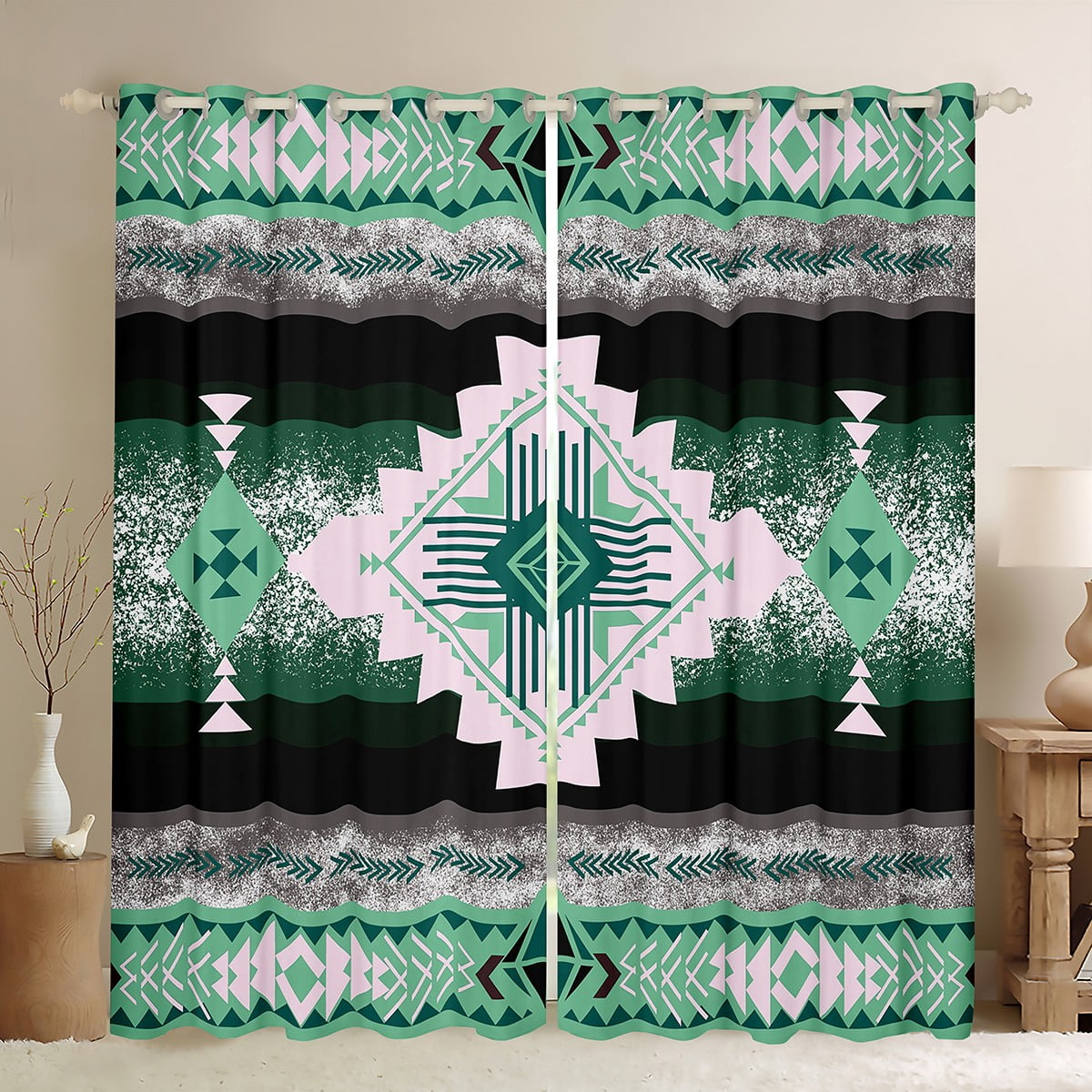 jejeloiu Retro Boho Aztec Curtains Pack of 2 (42x84 Each),Rustic ...