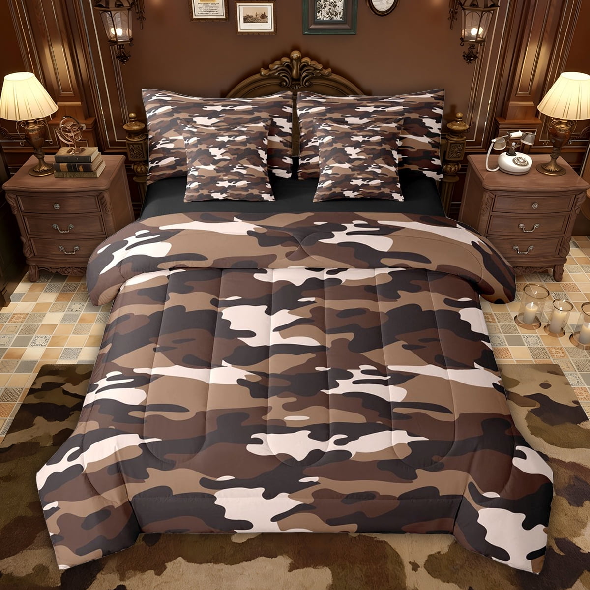 jejeloiu Retro Camo Camouflage 7 Pieces Bedding Comforter Set,Military ...