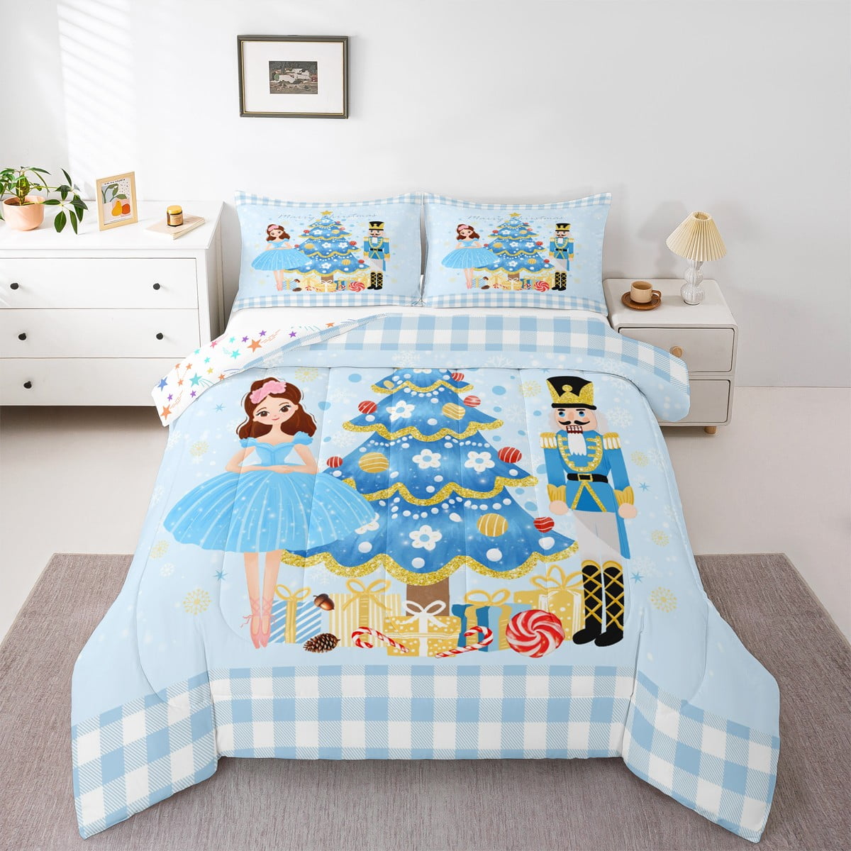 jejeloiu Retro Cartoon Nutcracker Bedding Comforter Set,Kawaii Ballet ...