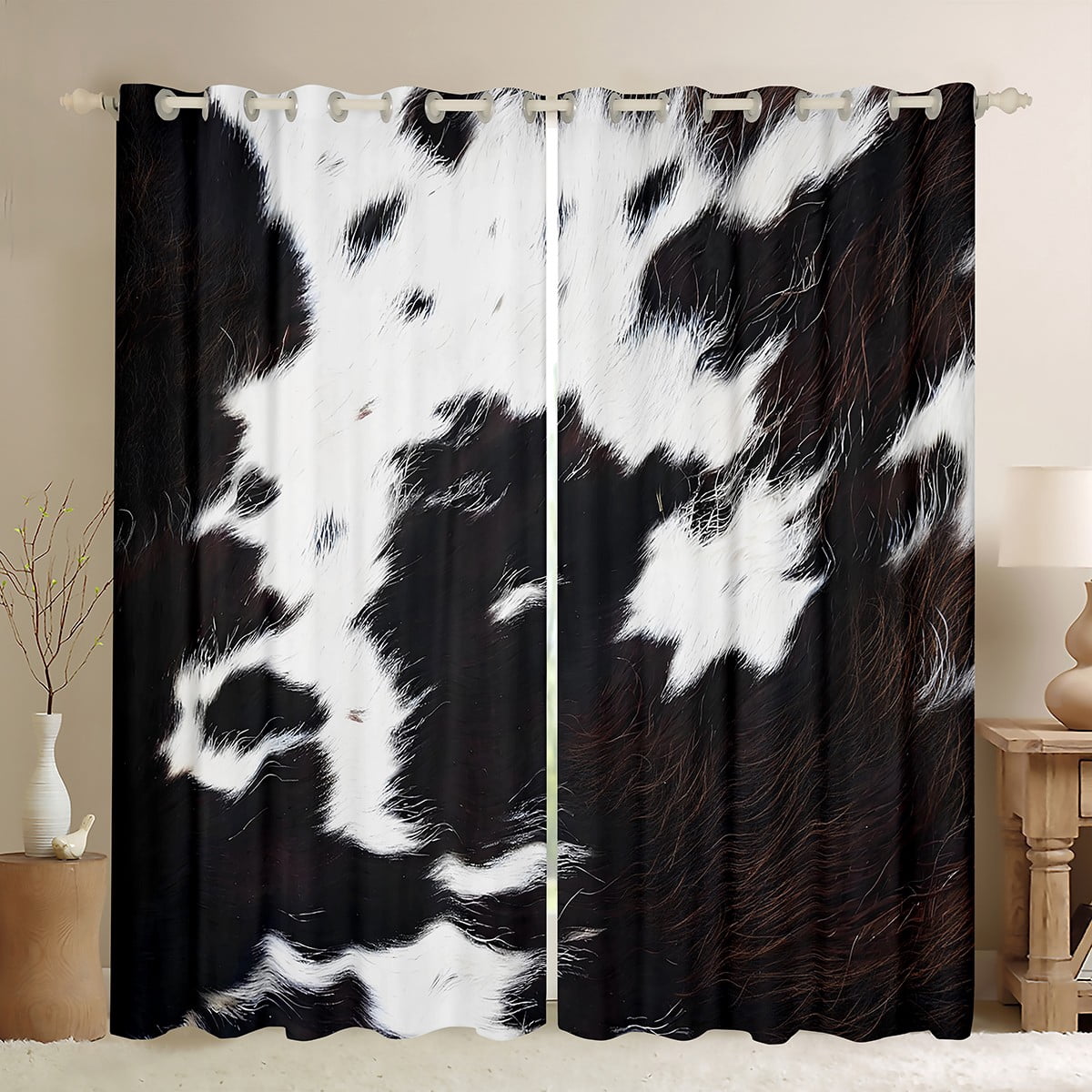 jejeloiu Retro Cattle Hide Black Out Curtains,Farm Cow Print Curtains ...
