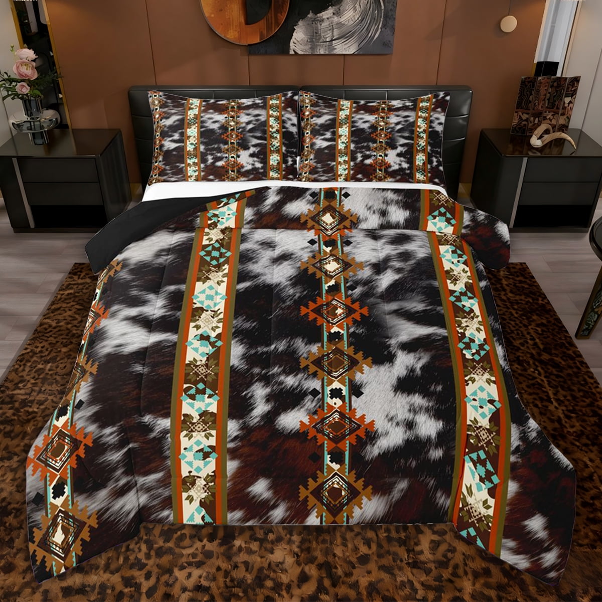 jejeloiu Retro Cowhide Pattern Full Size Comforter Sets,Rustic Western ...