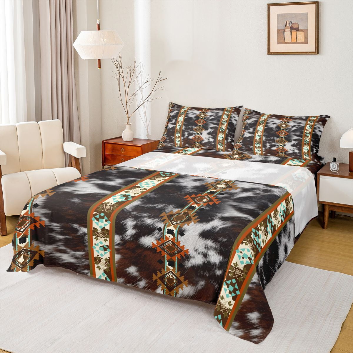 jejeloiu Retro Cowhide Pattern Full Size Sheets,Rustic Western Aztec ...