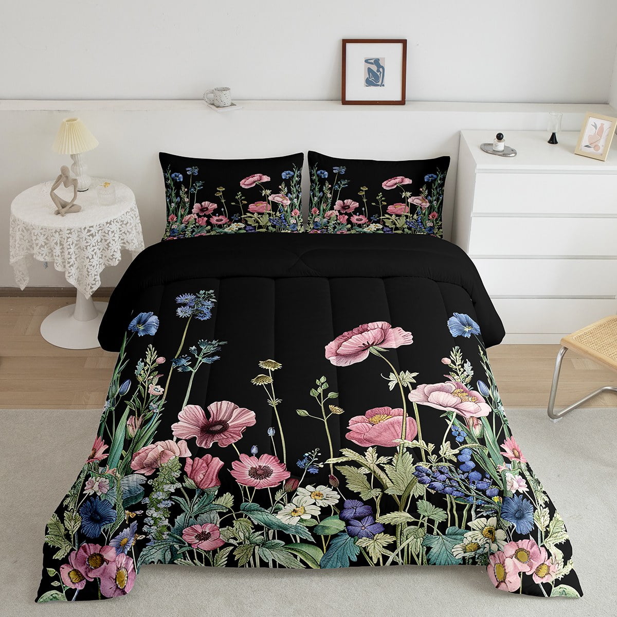 jejeloiu Retro Daisy Flower Queen Comforter Set,Rustic Farmhouse Cabin ...