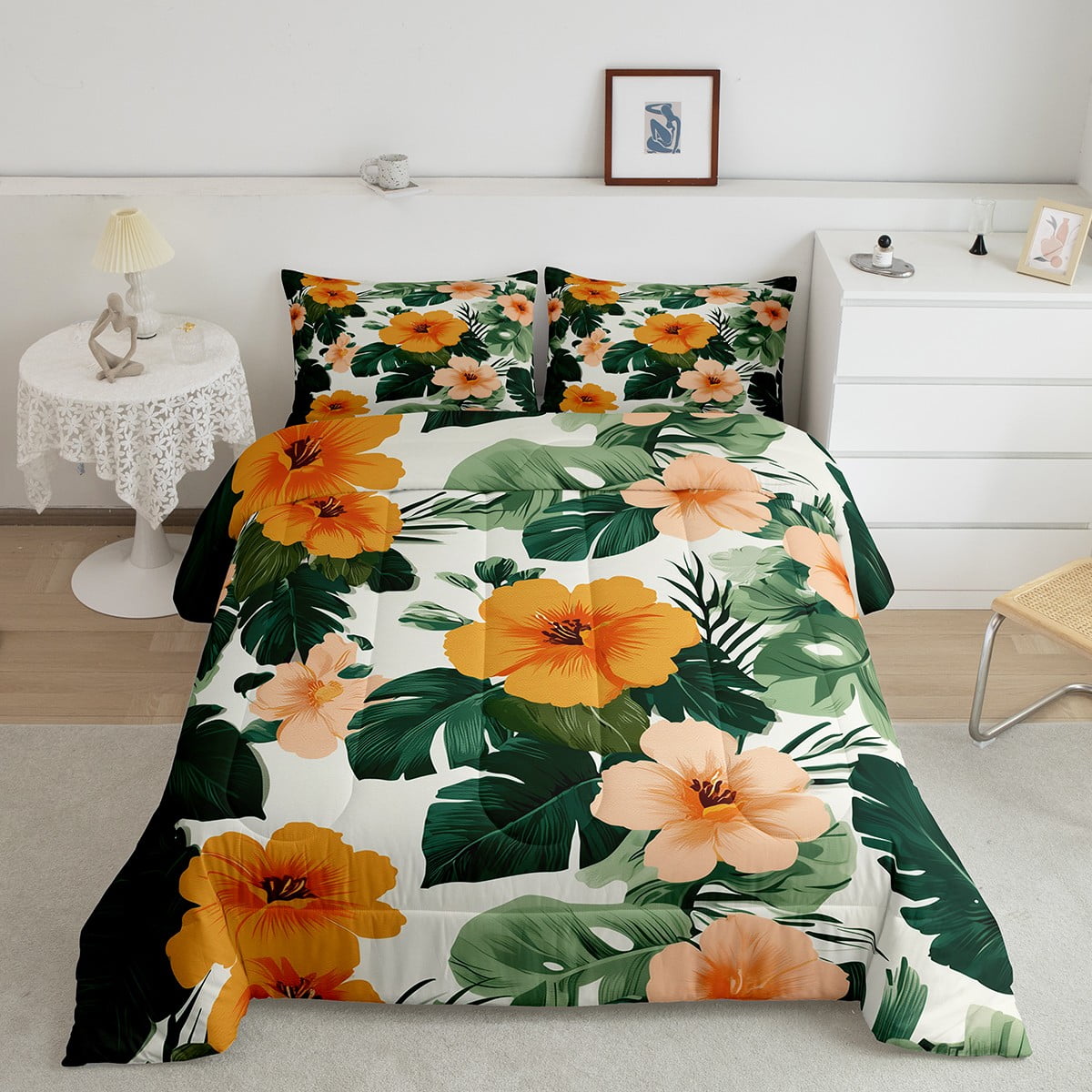 jejeloiu Retro Floral Flower Full Size Comforter Sets,Tropical ...