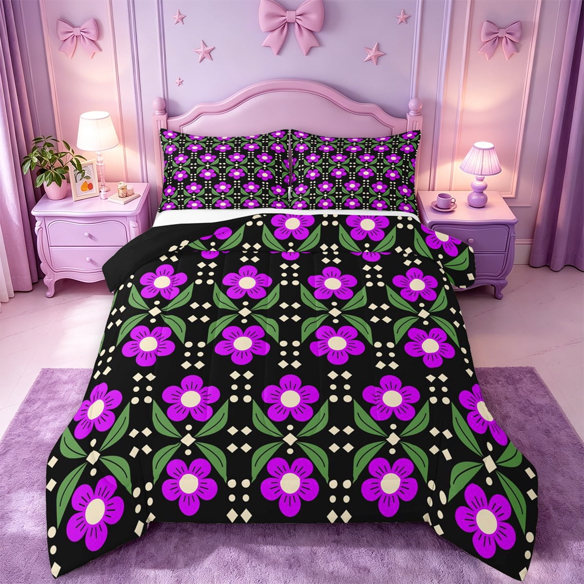 jejeloiu Retro Floral King Size Comforter Sets For Men Women,Mod ...