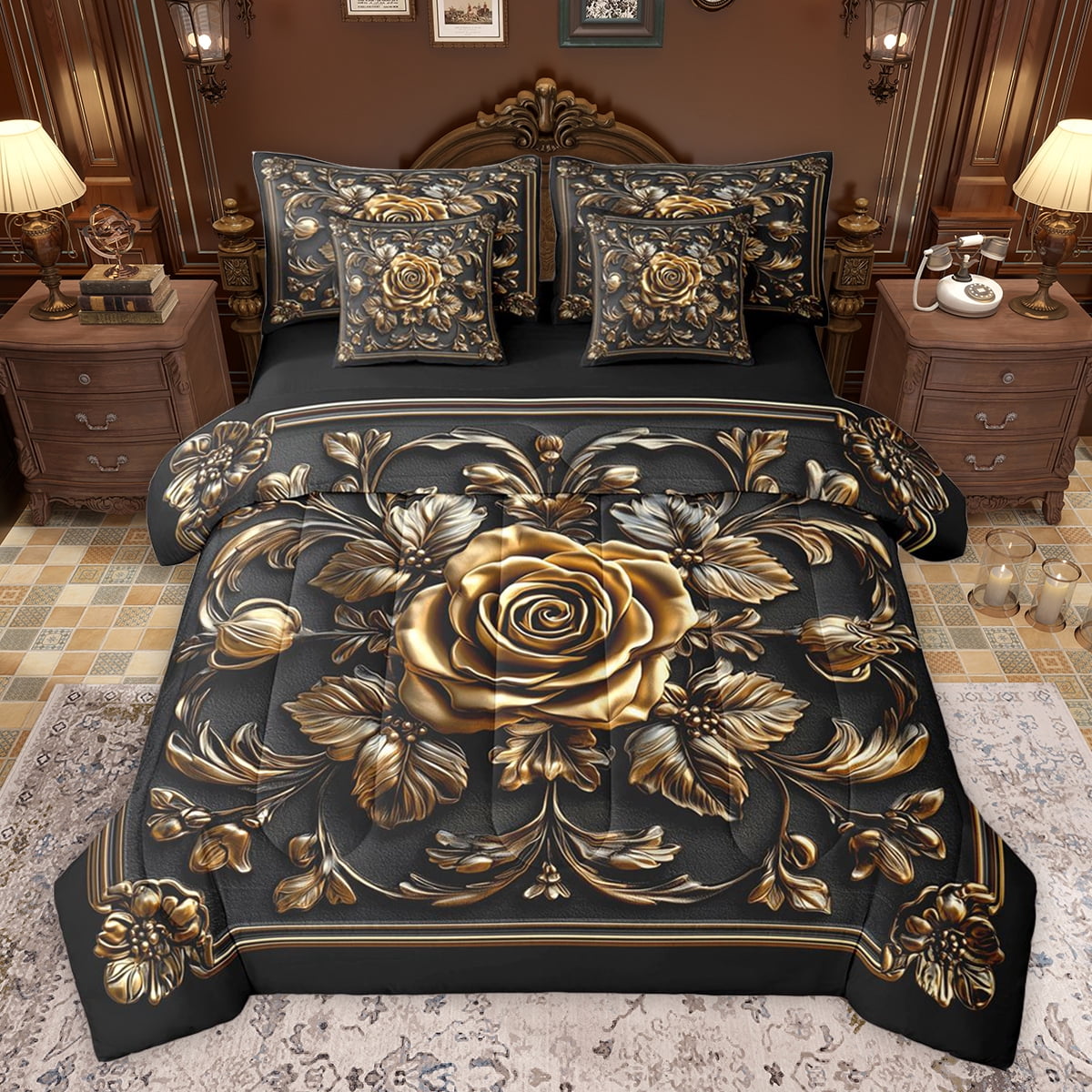 jejeloiu Retro Flower 7 Pieces Bedding Comforter Set,Vintage Bohemian ...