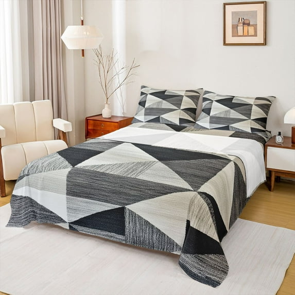 jejeloiu Retro Geometric Triangle Bed Sheets,Abstract Patchwork Plaid ...