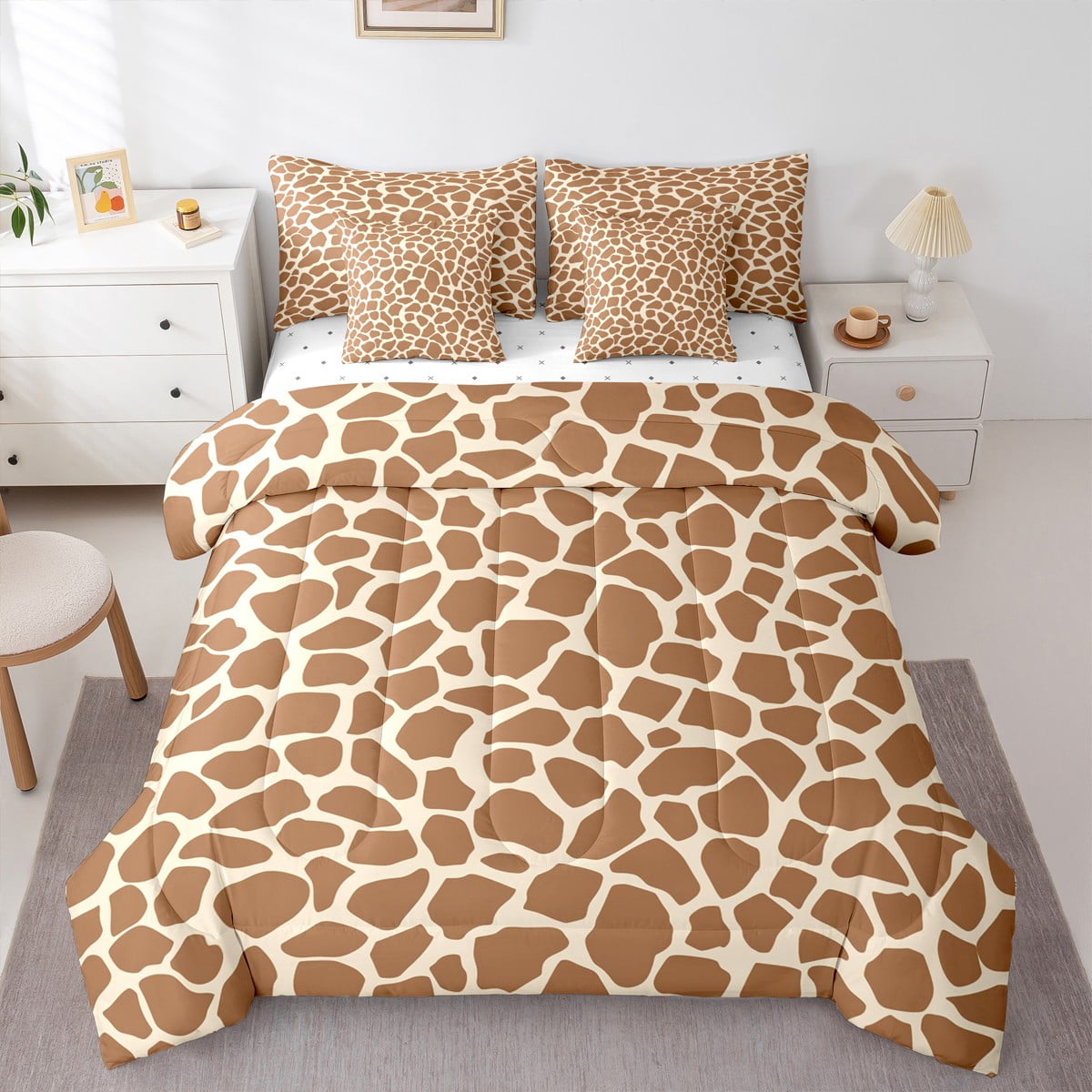 jejeloiu Retro Giraffe Print Bedding Comforter Set 7 Pieces,Wild Animal ...