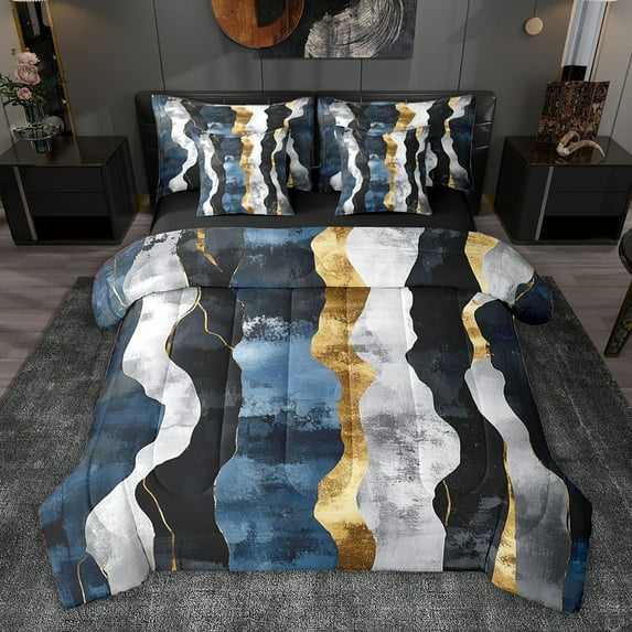 jejeloiu Retro Ink Geometric 7-Piece Bedding Comforter Set,Watercolor ...