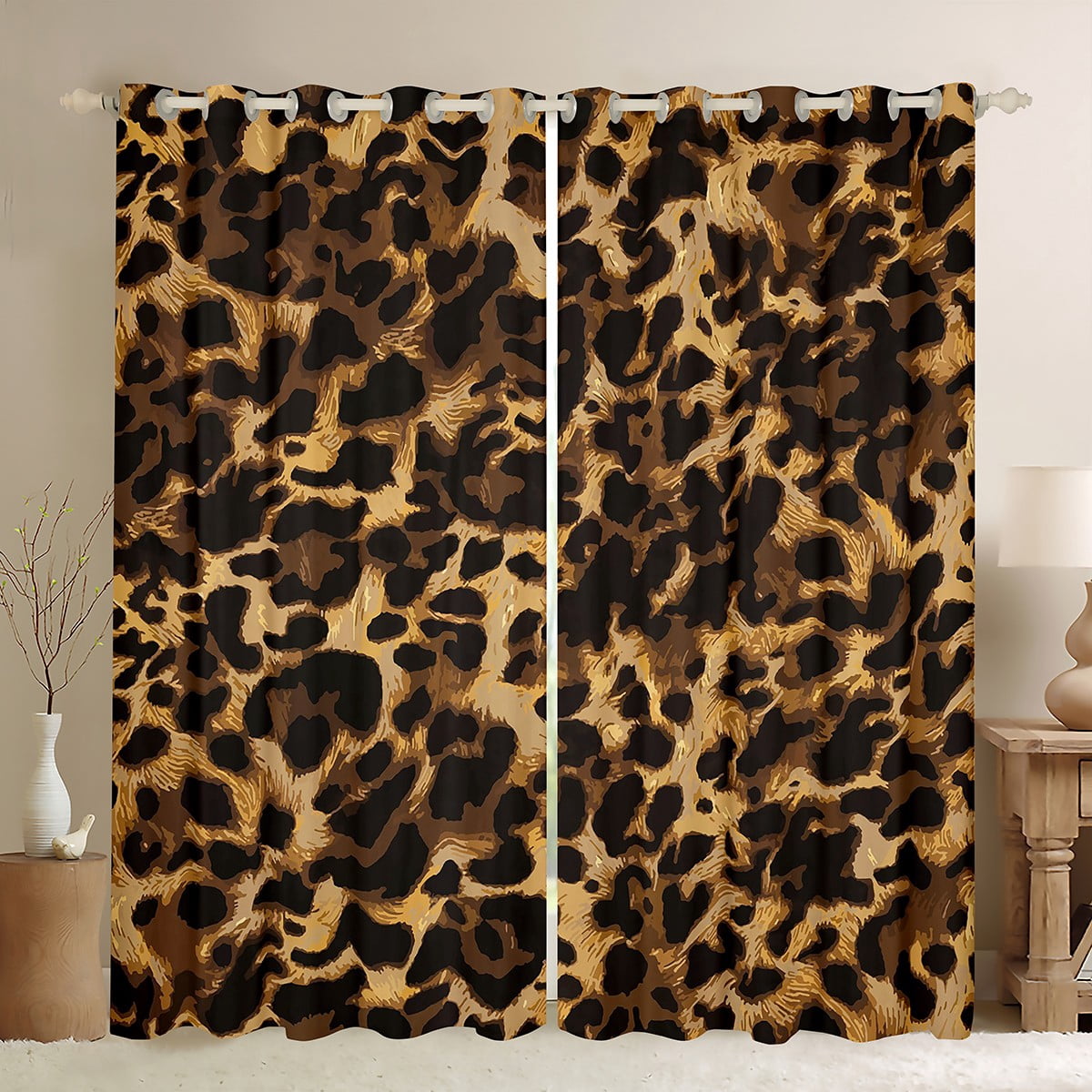 jejeloiu Retro Leopard Print Curtains and Drapes,Wild Animal Cheetah ...