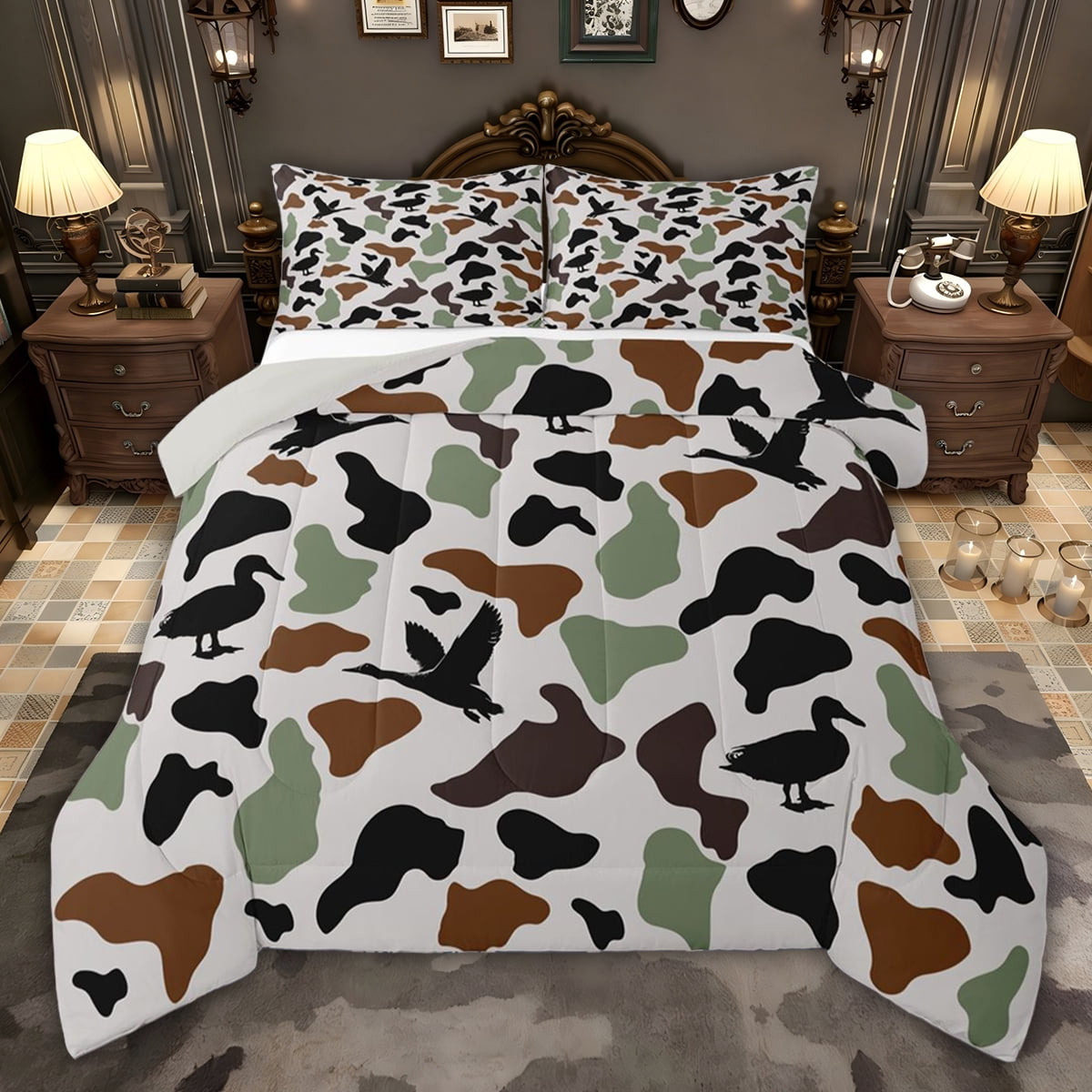 jejeloiu Retro Mallard Camouflage Queen Comforter Set,Military Style ...