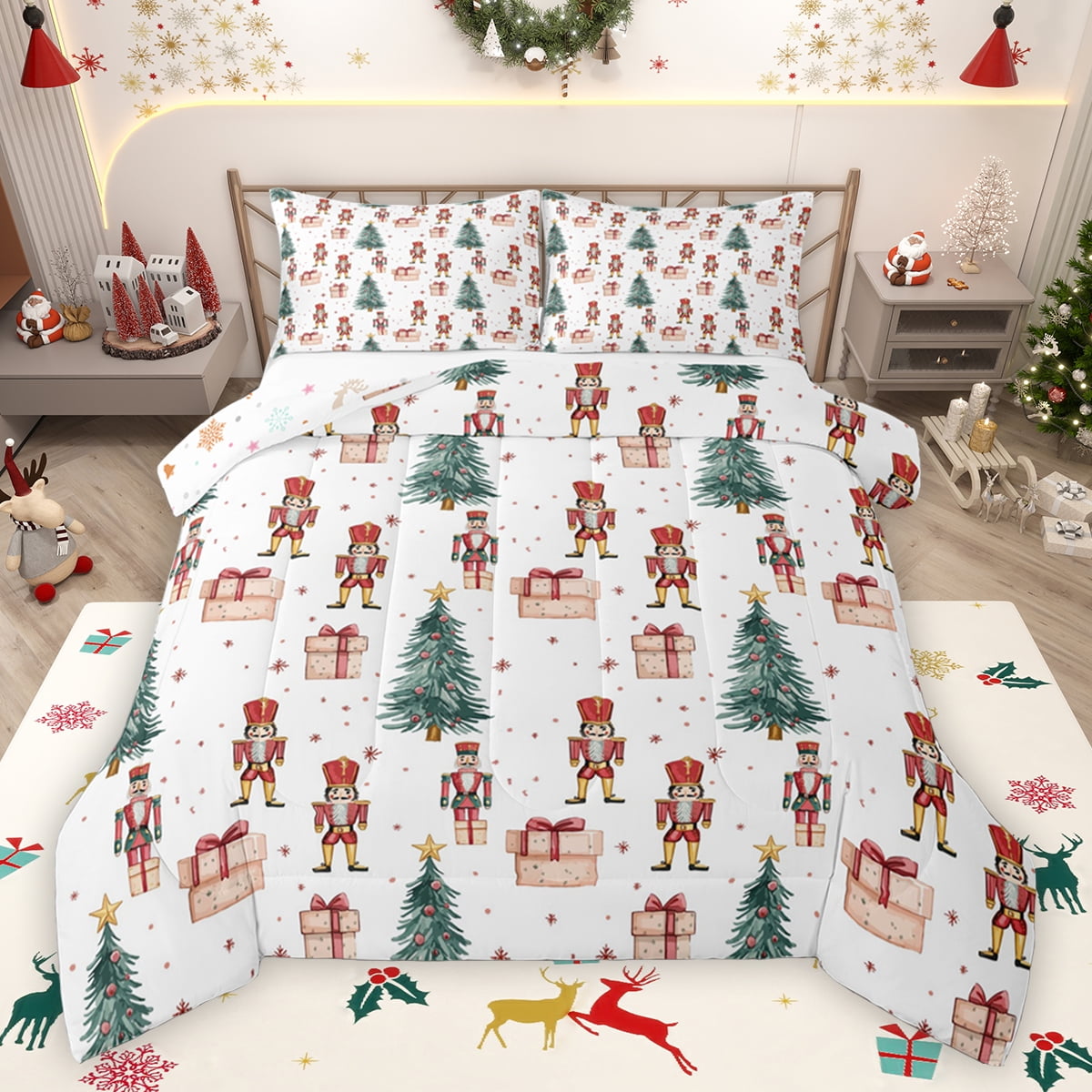 jejeloiu Retro Nutcracker Soldier Full Size Comforter Sets,Merry Xmas ...