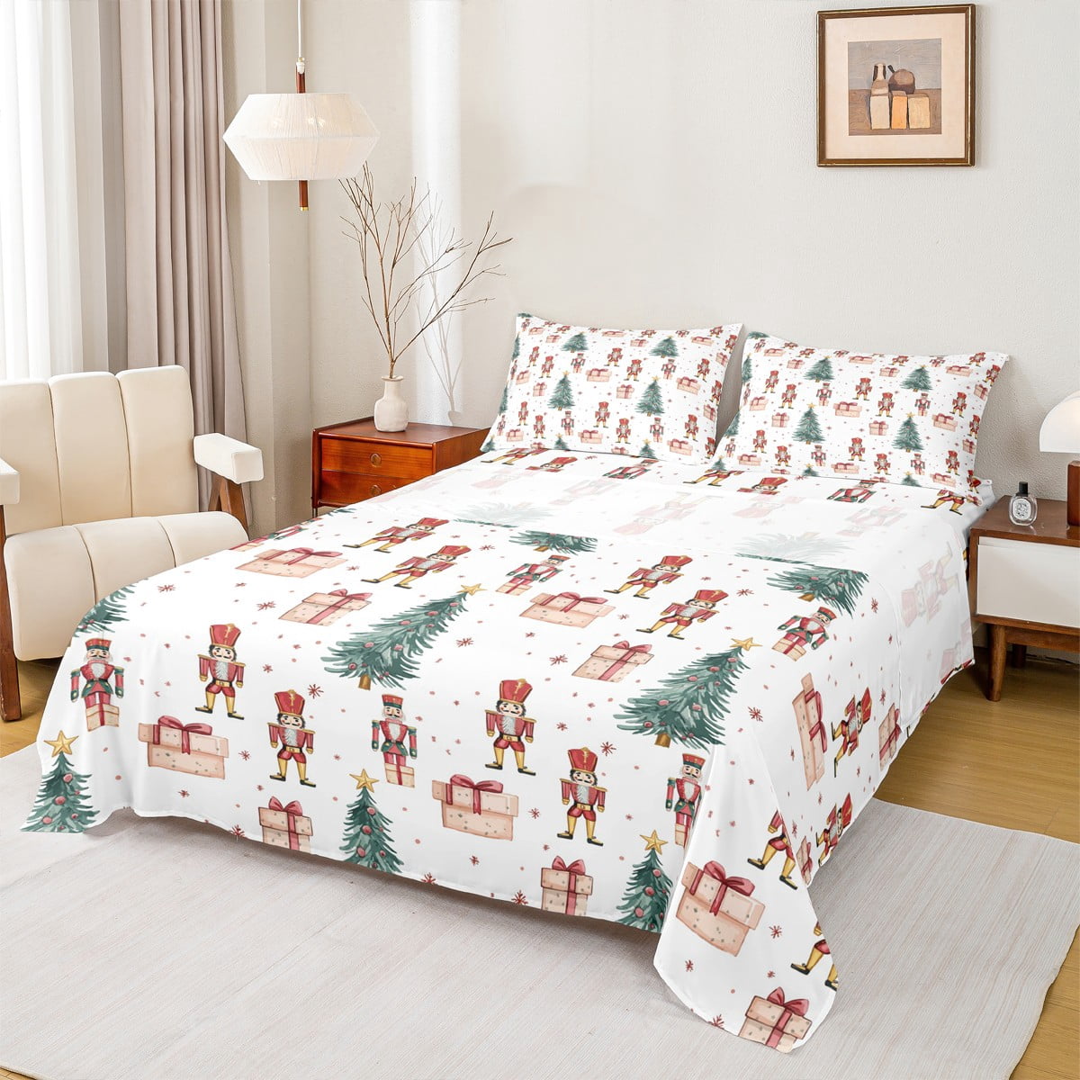 jejeloiu Retro Nutcracker Soldier Full Size Sheets,Merry Xmas Gifts Bed ...