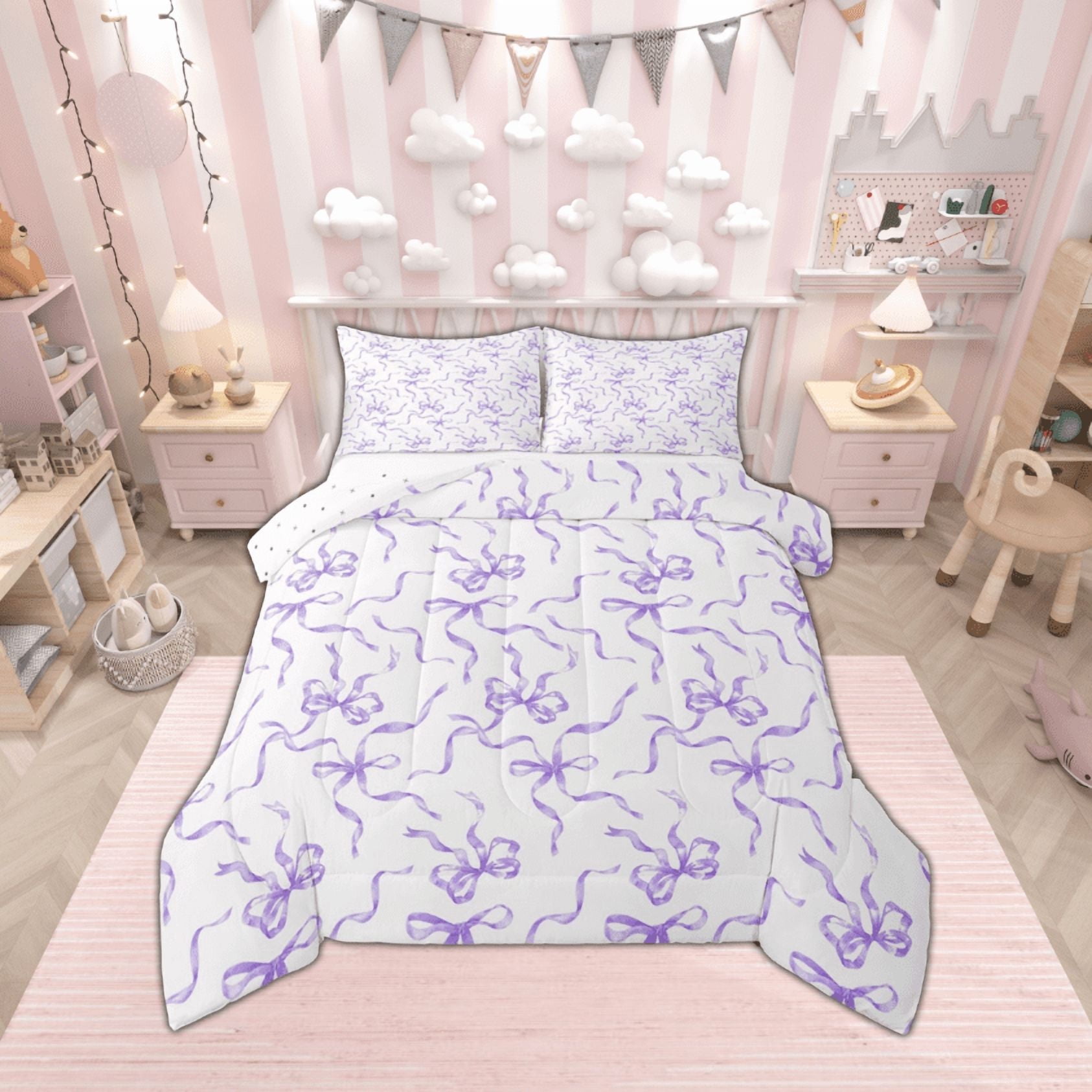 jejeloiu Ribbon Bow Tie Bedding Comforter Set,Bowknot Stars Pattern ...