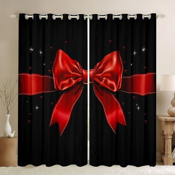jejeloiu Ribbon Bow Tie Blackout Curtains Set of 2 (52x84 Each),Red ...