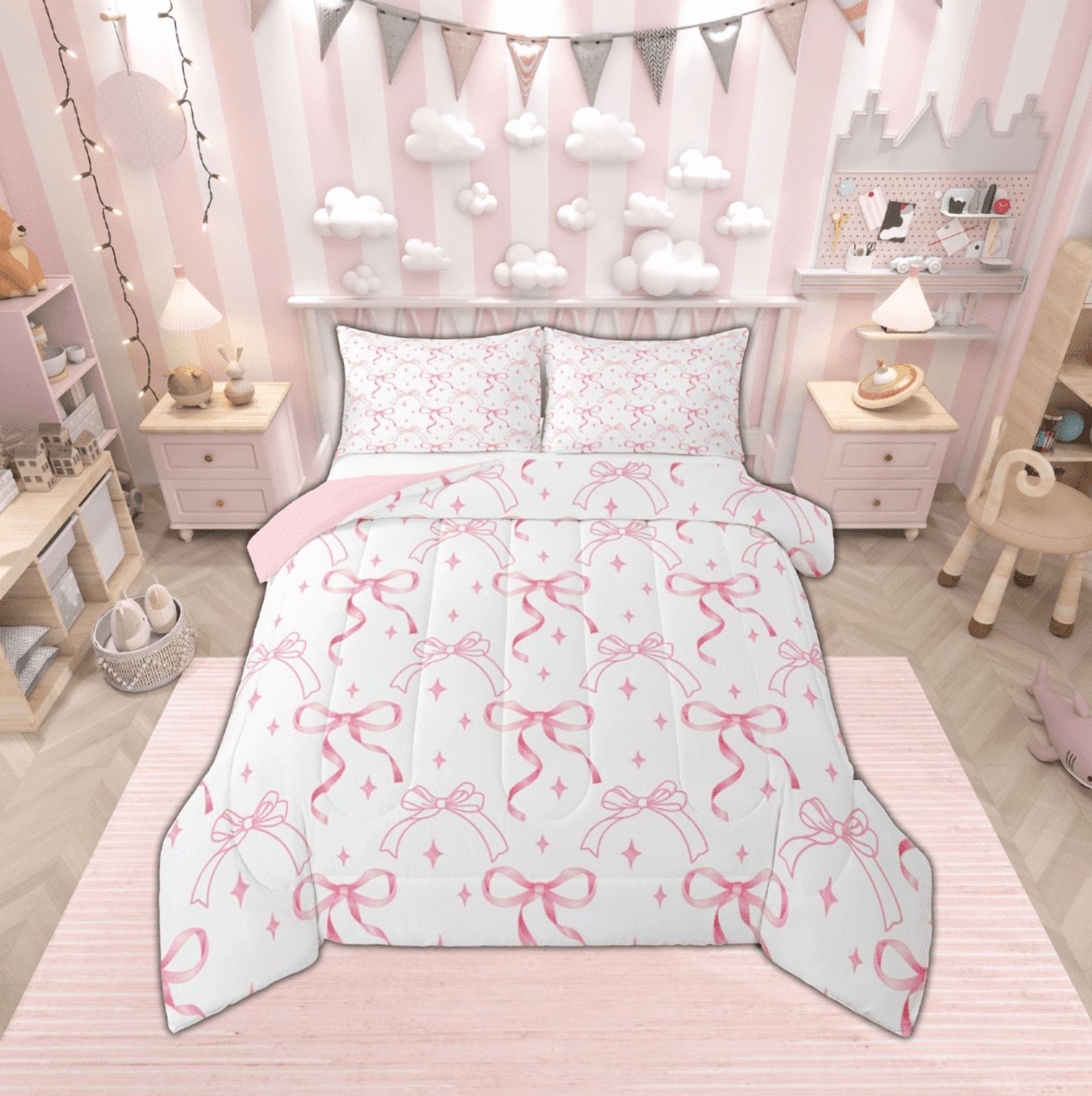jejeloiu Ribbon Bow Tie Full Size Comforter Sets,Stars Bowknot Print ...