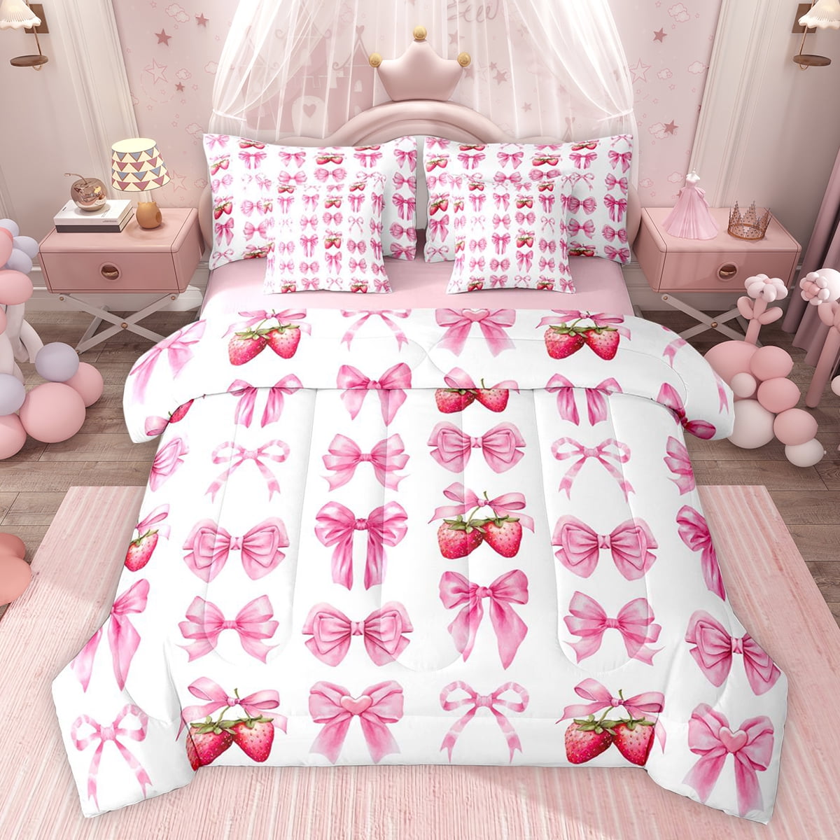 jejeloiu Ribbon Bows 7-Piece Bedding Comforter Set,Red Kawaii ...