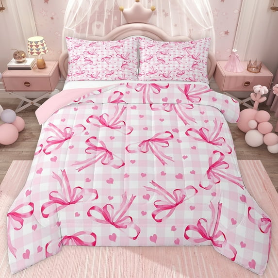 jejeloiu Ribbon Lovely Bow Queen Comforter Set,Cute Cartoon Loves ...