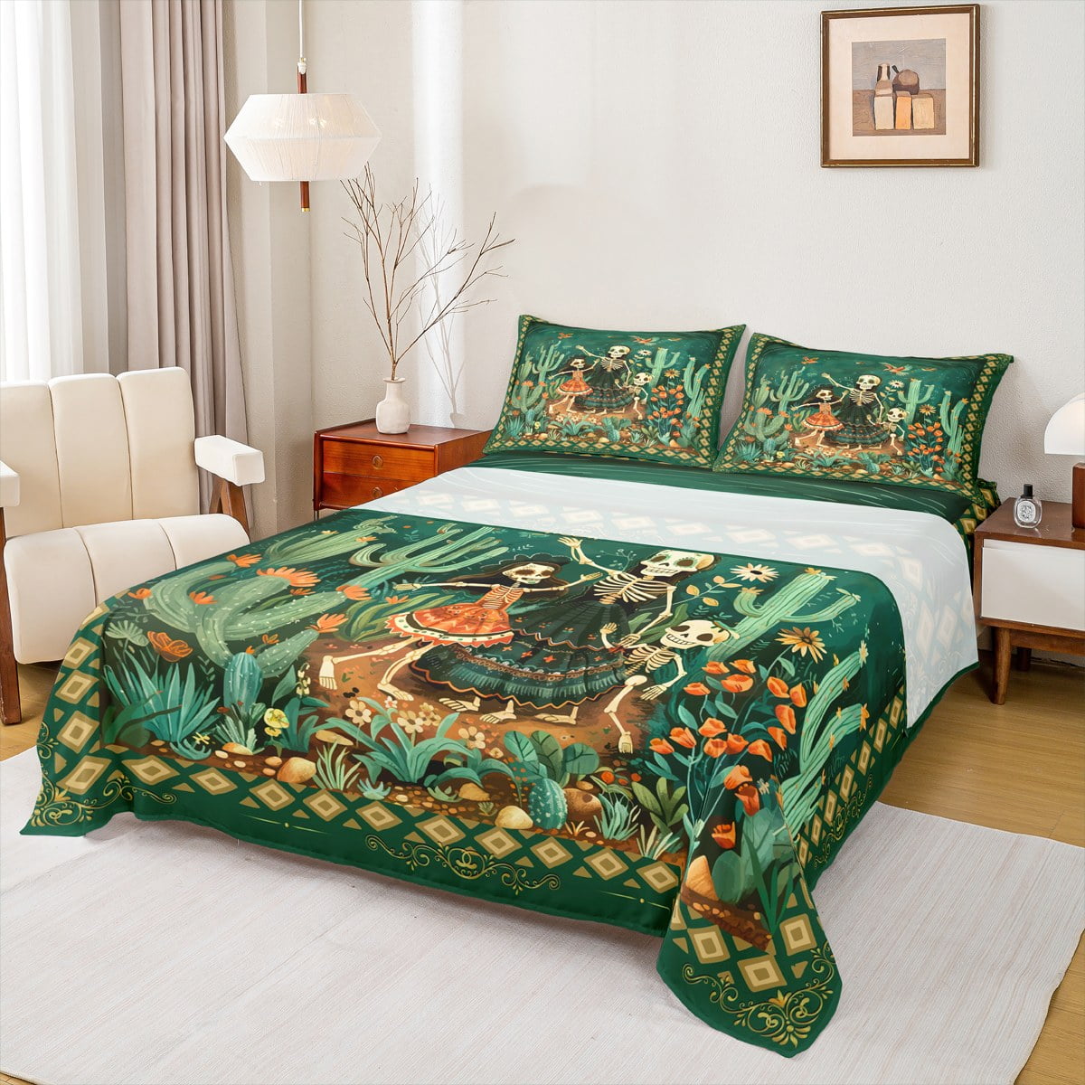jejeloiu Gothic Romantic Bed Sheets,Skull Skeleton King Sheets,Tropical ...