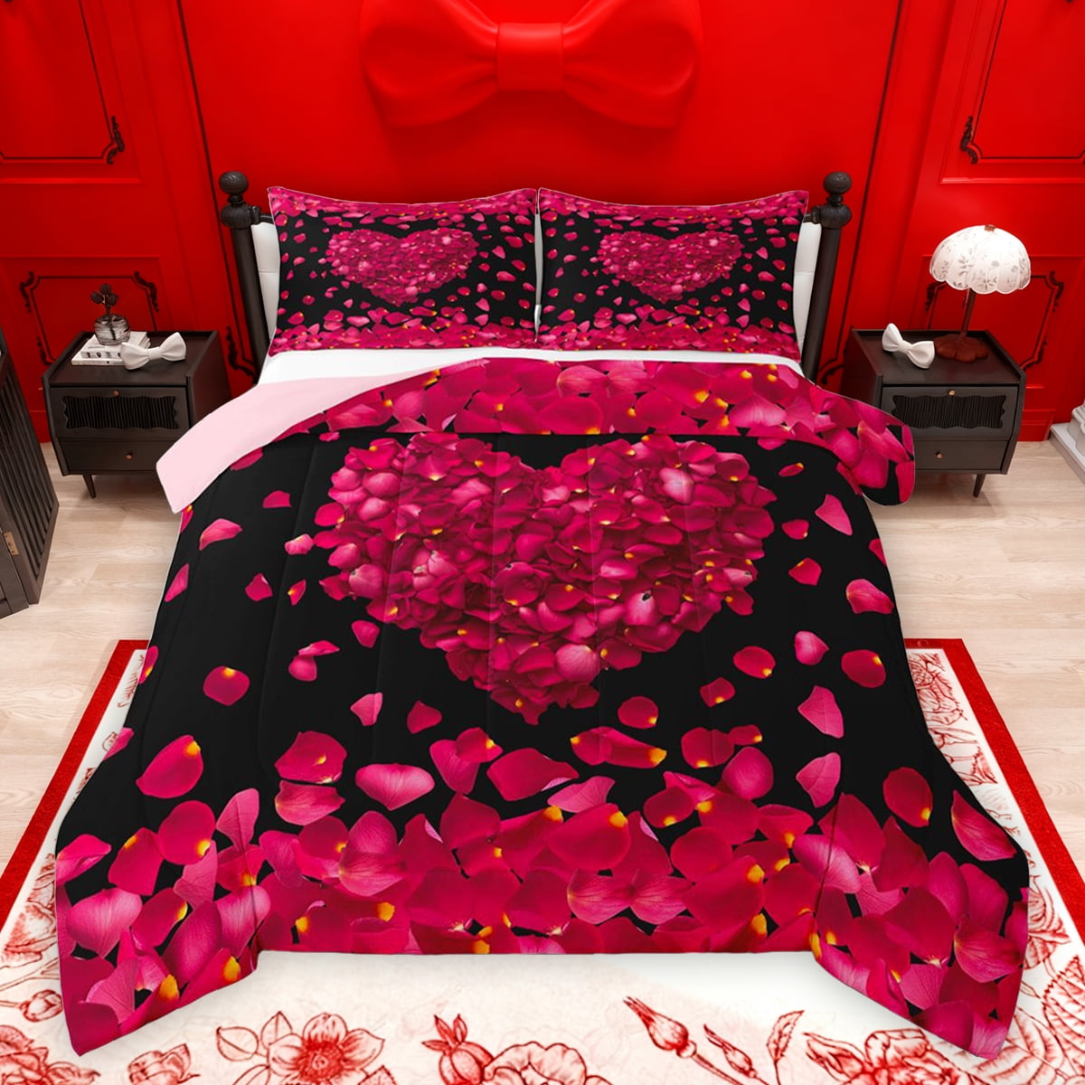 jejeloiu Romantic Loves Pattern Queen Comforter Set,Western Valentine ...