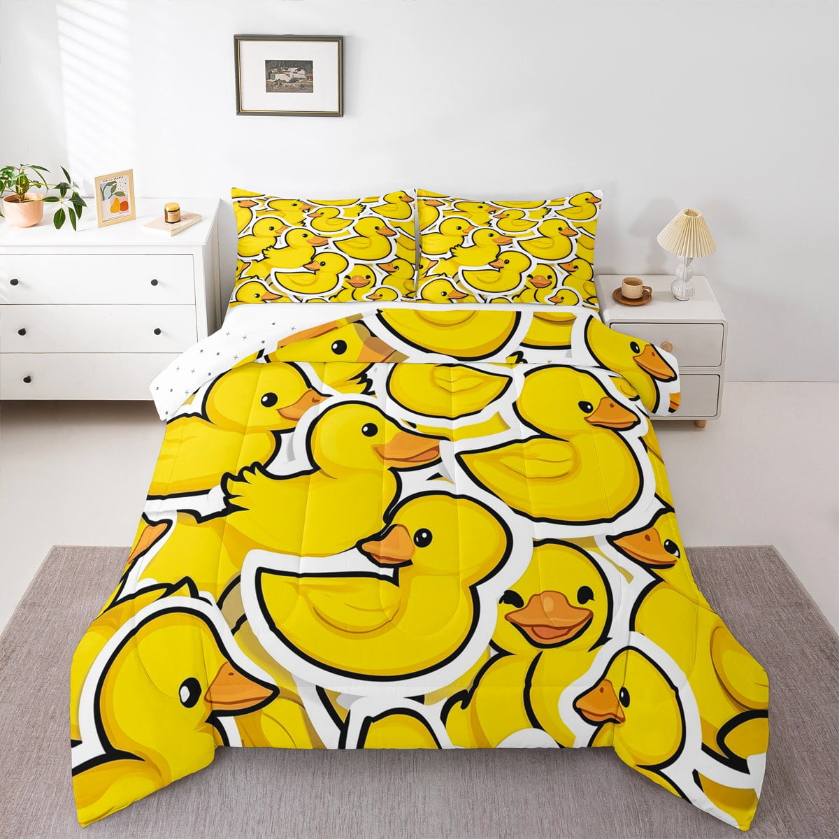 jejeloiu Rubber Duck Bedding Comforter Set,Farm Animal Twin Comforter ...