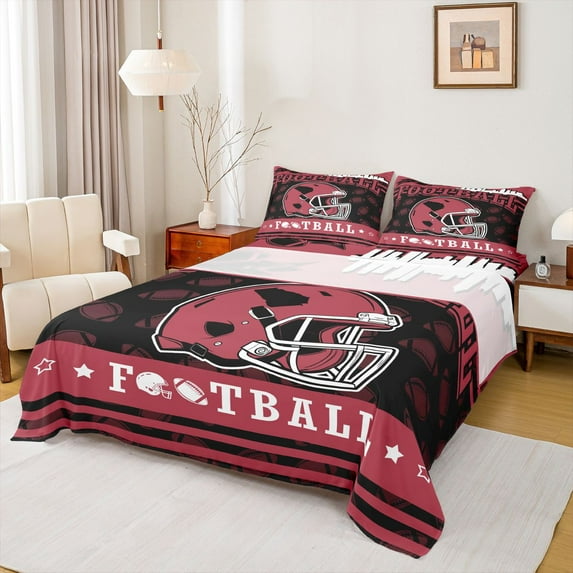 jejeloiu Rugby Ball City Bed Sheets,Red Football Helmet King Sheets For ...