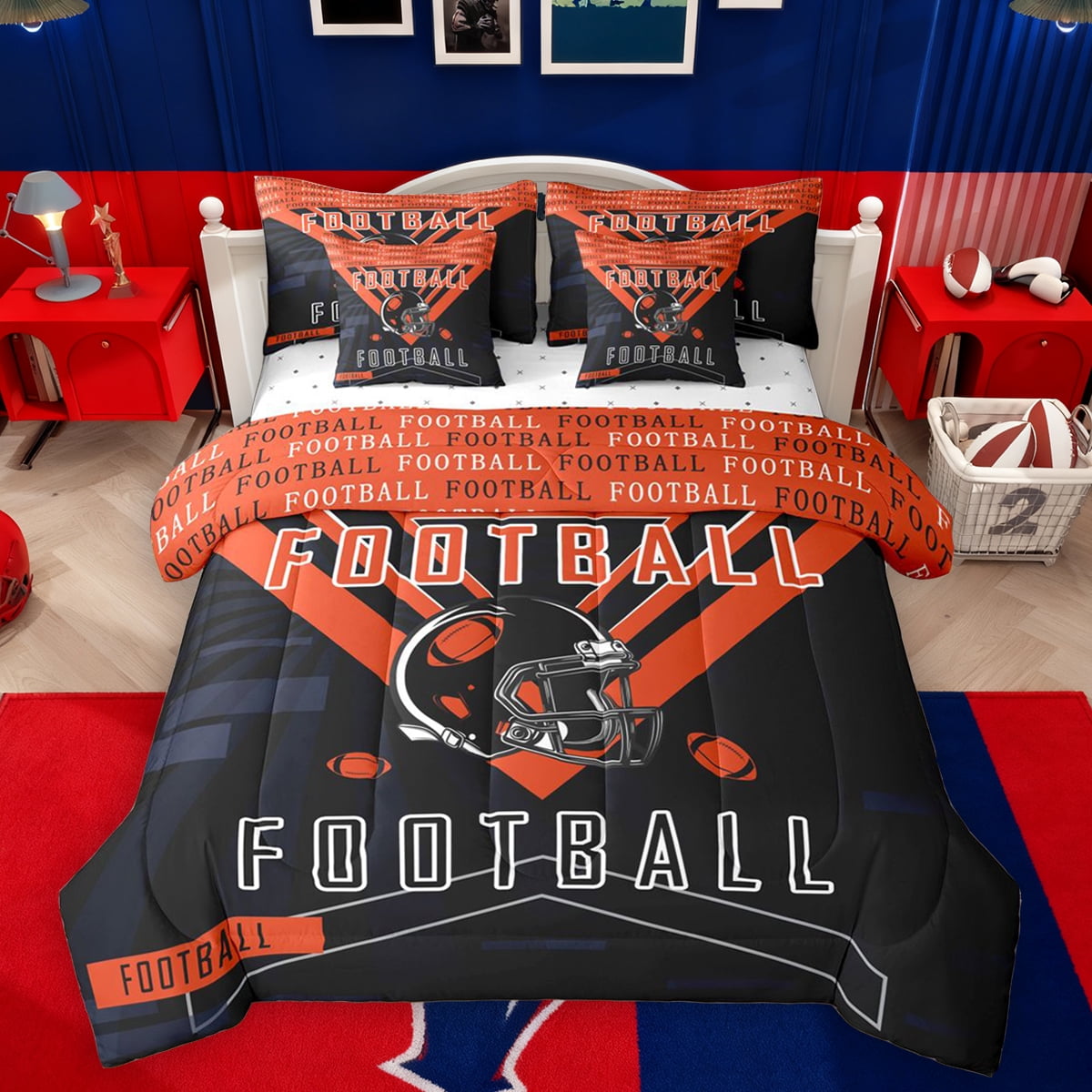 jejeloiu Rugby Ball Game 7-Piece Bedding Comforter Set,Football Sport ...