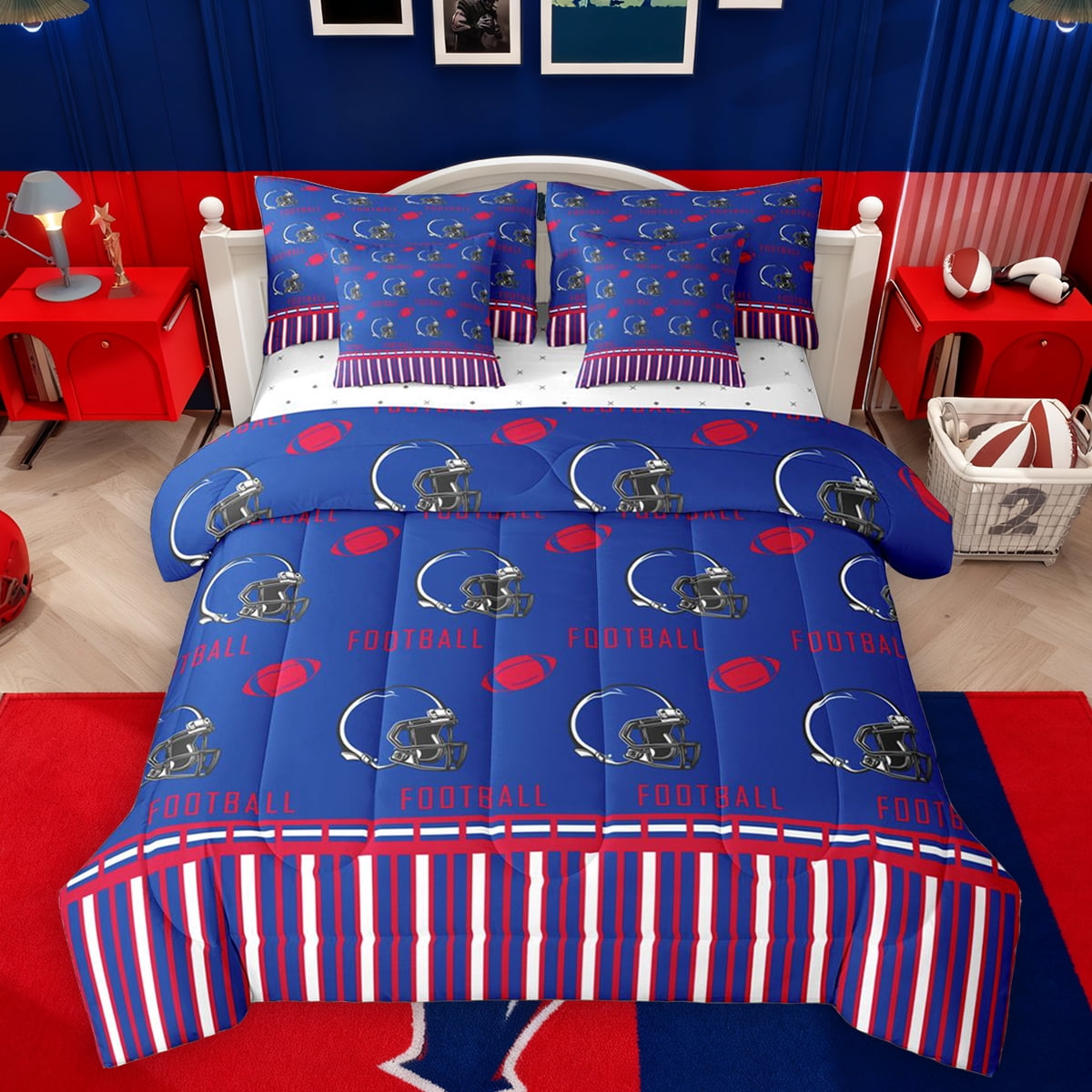 jejeloiu Rugby Ball Game 7-Piece Twin Bedding Sets,Football Sport City ...