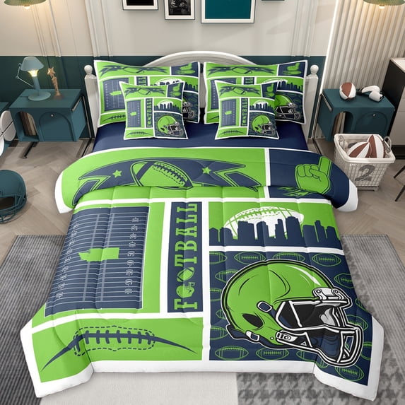 jejeloiu Rugby Ball Game 7pcs Bedding Comforter Set,Green Football City ...