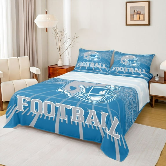 jejeloiu Rugby Ball Game Full Size Sheets,Gray Football Helmet Bed ...
