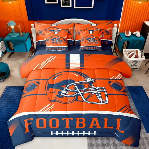 jejeloiu Rugby Ball Games 7-Piece Bedding Comforter Set,Orange Sport ...