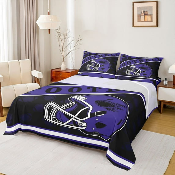 jejeloiu Rugby Ball Games Queen Sheet Sets,Purple Football Helmet Bed ...