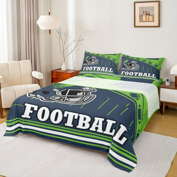 jejeloiu Rugby Ball Games Twin Sheet Sets,Green Deepblue Bedding For ...