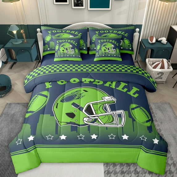 jejeloiu Rugby Ball Helmet 7-Piece Bedding Comforter Set,Green Sport ...
