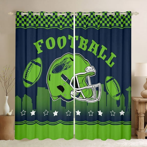 jejeloiu Rugby Ball Helmet Black Out Curtains,Green Sport Helmet ...