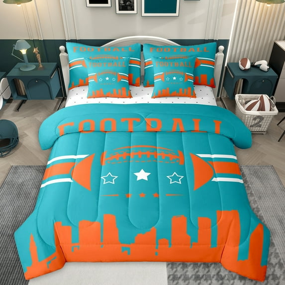 jejeloiu Rugby Ball Sport 7-Piece Twin Bedding Sets,Orange Cyan Bedding ...