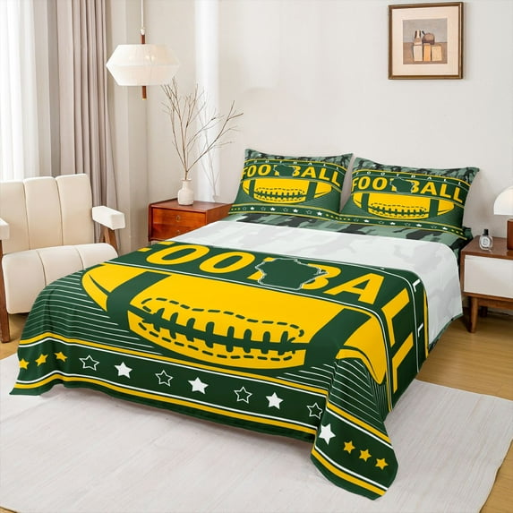 jejeloiu Rugby Football Game Full Size Sheets,Green Yellow Bed Sheets ...