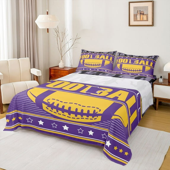 jejeloiu Rugby Football Game Queen Sheet Sets,Yellow Purple Bed Set For ...