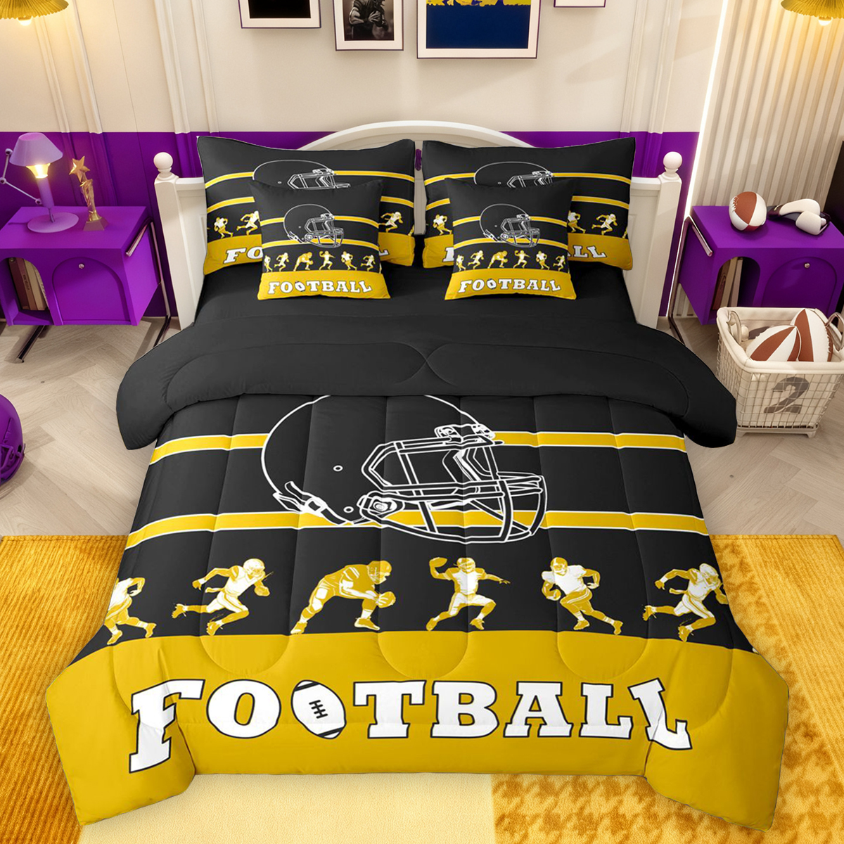 jejeloiu Rugby Football Sport 7-Piece Bedding Comforter Set,Ball Game ...