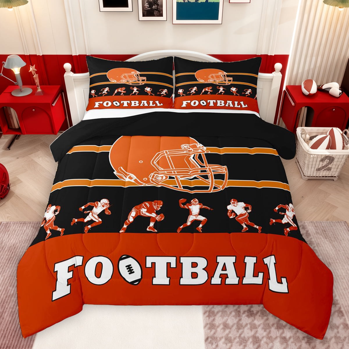 jejeloiu Rugby Football Sport Bedding Comforter Set,Ball Game Lovers ...