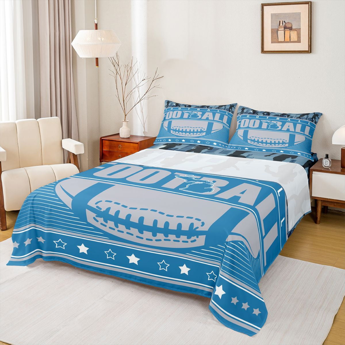jejeloiu Rugby Football Sport Queen Sheet Sets,Blue Gray Bed Set For ...