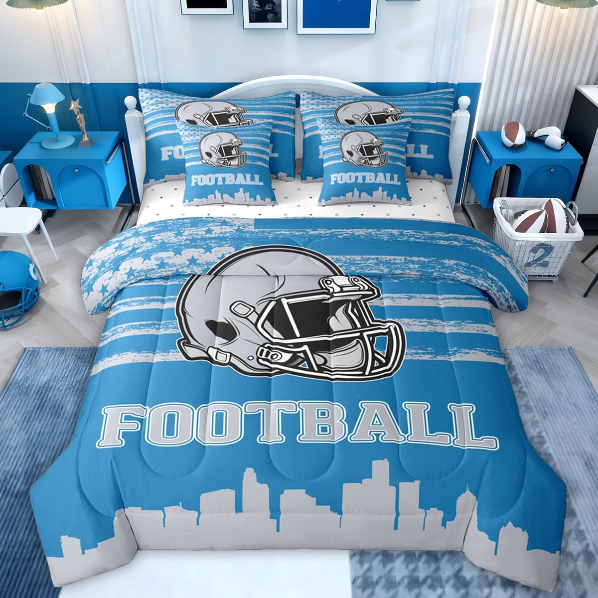 jejeloiu Rugby Sport Game 7-Piece Bedding Comforter Set,Gray Football ...